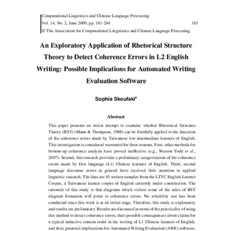 An Exploratory Application Of Rhetorical Structure Theory To Detect Coherence Errors In L2