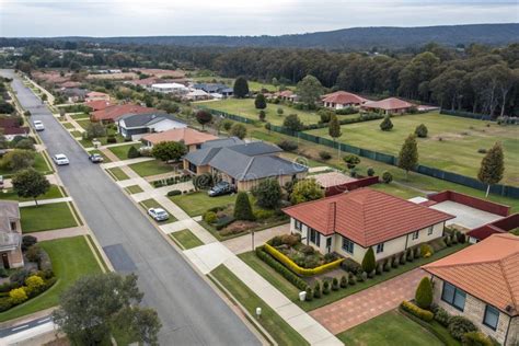 Aerial View Of Typical Suburban Neighborhood In Australia Stock