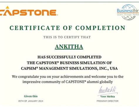 Ankitha Rao On Linkedin I Have Successfully Completed Capstone Business Simulation On December