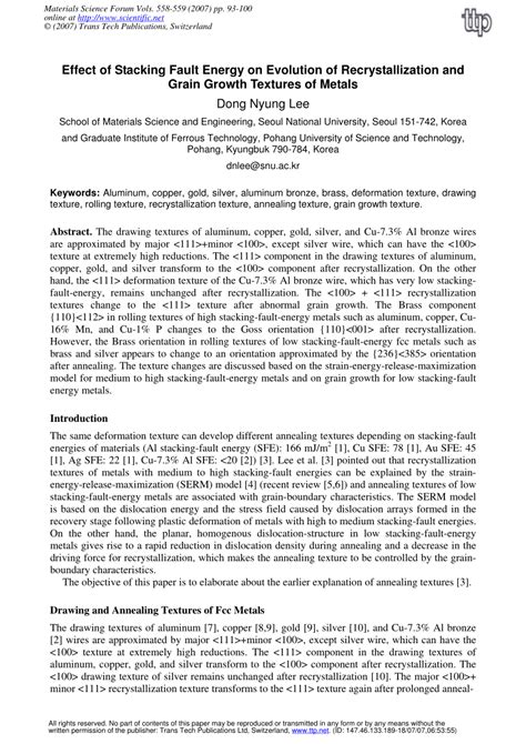 Pdf Effect Of Stacking Fault Energy On Evolution Of Recrystallization And Grain Growth