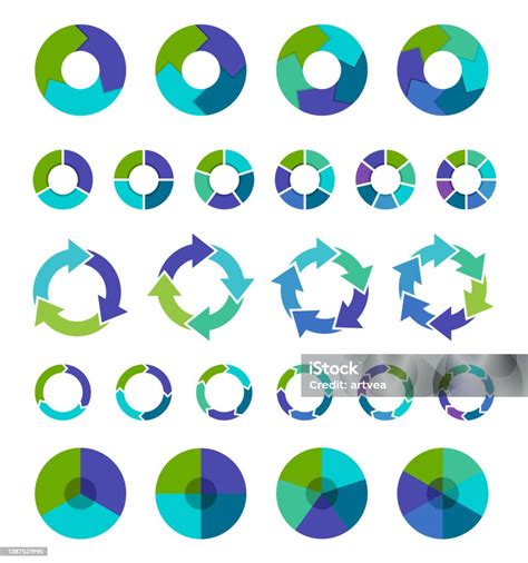 3 4 5 6 및 7 8개의 섹션 또는 단계를 갖춘 다채로운 원형 차트 컬렉션 원형에 대한 스톡 벡터 아트 및 기타 이미지 원형 인포그래픽 부분의 Istock