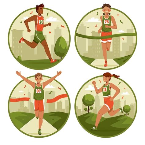 Premium Vector Hand Drawn Cartoon City Marathon Mini Composition Set