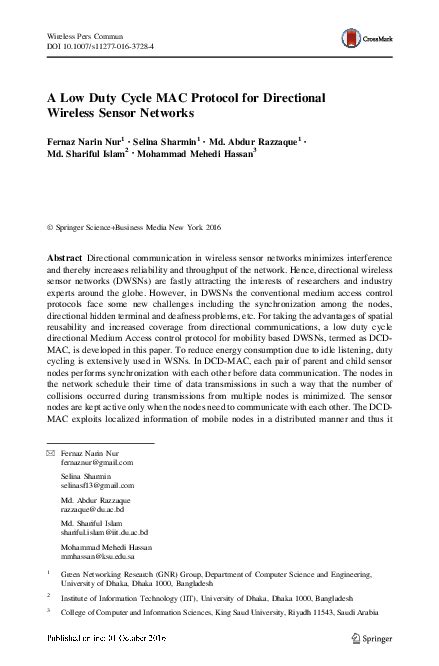 pdf a low duty cycle mac protocol for directional wireless sensor networks