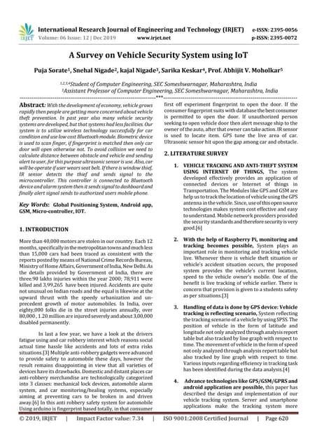 Irjet A Survey On Vehicle Security System Using Iot Pdf