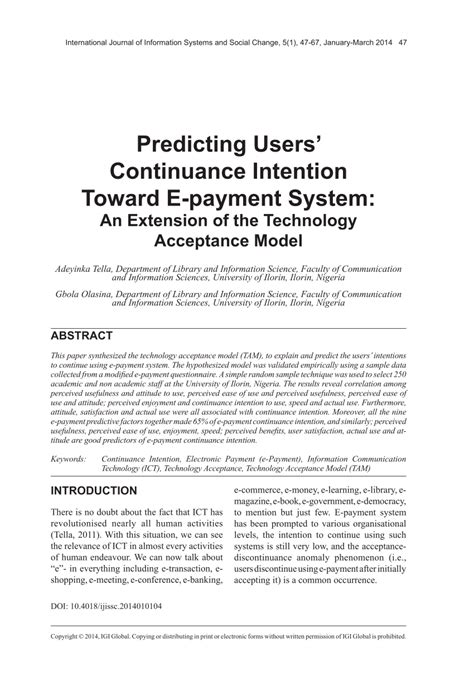 Pdf Predicting Users Continuance Intention Toward E Payment System
