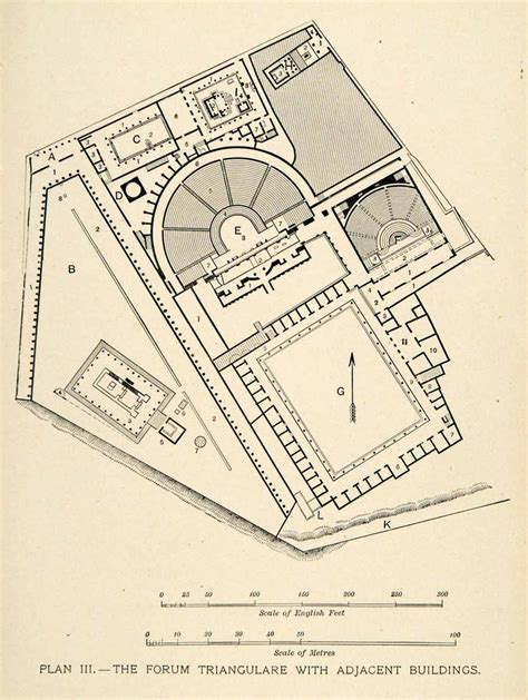 1899 Lithograph Architecture Layout Forum Triangulare Roman Pompeii It