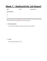 Week 7 Lab Report Docx Week 7 Radioactivity Lab Report Date Time Lab Instructor Group