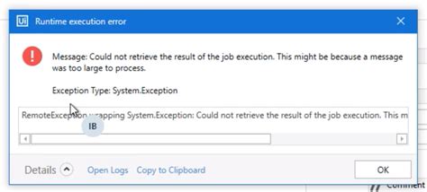 couldn t retrieve the result of the job execution this might be because