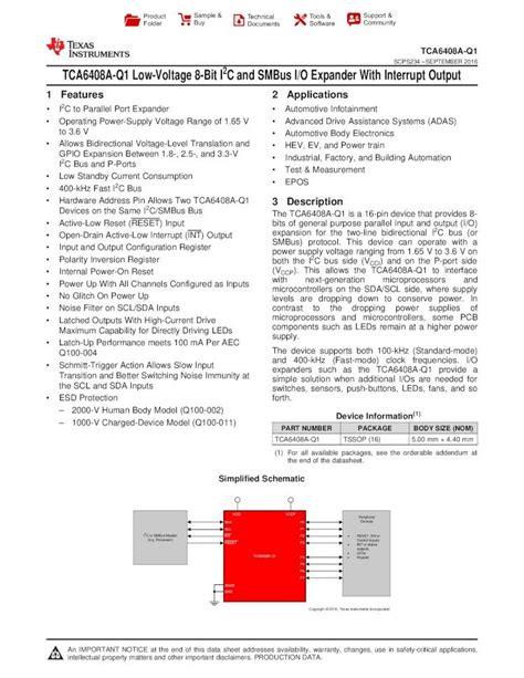 PDF TCA A Q Low Voltage Bit I C And SMBus I O Expander TCA A Q SDA I C Or