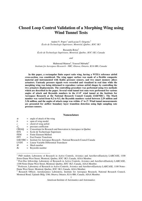 Pdf Closed Loop Control Validation Of A Morphing Wing Using Wind
