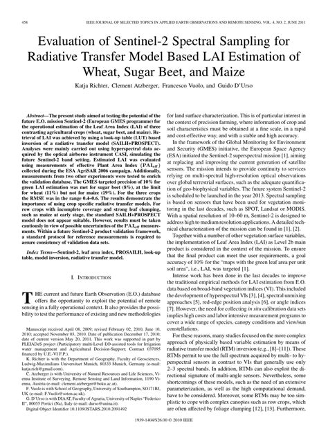 Pdf Evaluation Of Sentinel2 Spectral Sampling For Radiative Transfer Model Based Lai
