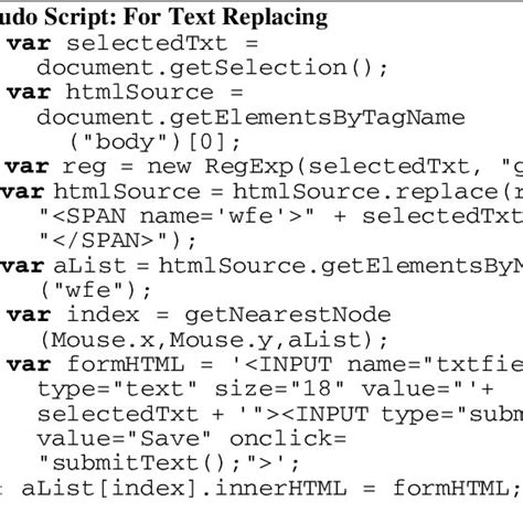 A Pseudo Script To Replace Selected Text Download Scientific Diagram