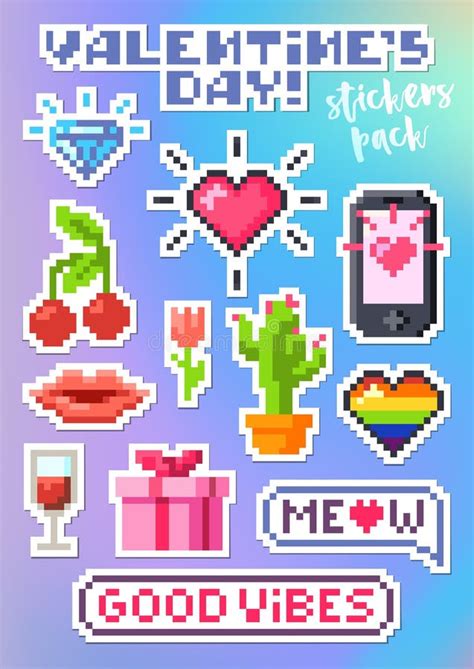 Ensemble Dautocollants Pour La Saint Valentin Pixel Art Illustration