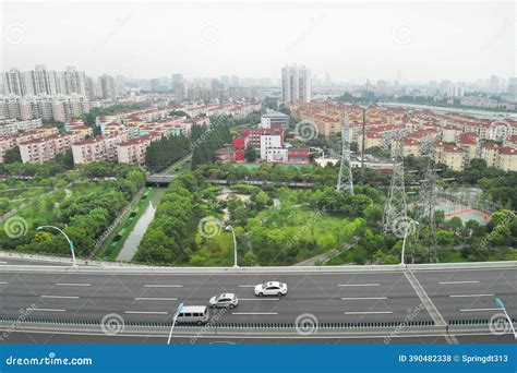 Residential Roads And Vehicle Parking Roadside View From Top Floor Of