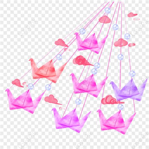 수채화 일러스트 천 종이 크레인 접기 아트 다각형분홍지독한 Png 일러스트 무료 다운로드 Lovepik