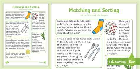👉 Kindergarten Maths Matching And Sorting Home Learning Challenges
