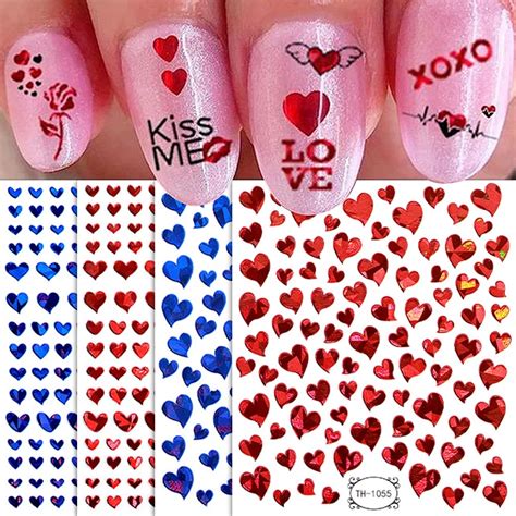 레이저 하트 네일 스티커 귀여운 토끼 네일 데칼 별 네일 아트 스티커 발렌타인데이 하트 네일 디자인 손톱 스티커