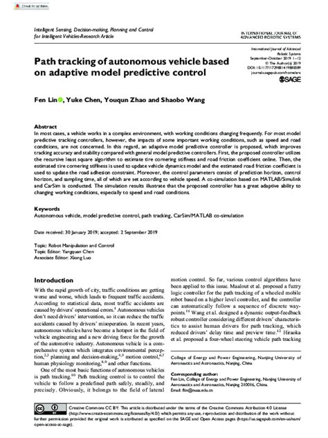 Pdf Path Tracking Of Autonomous Vehicle Based On Adaptive Model Predictive Control