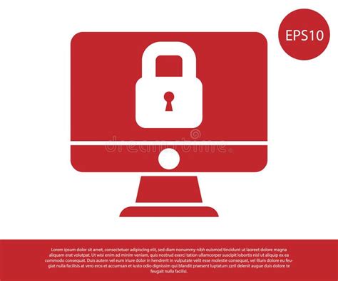 Red Lock On Computer Monitor Screen Icon Isolated On White Background Security Safety