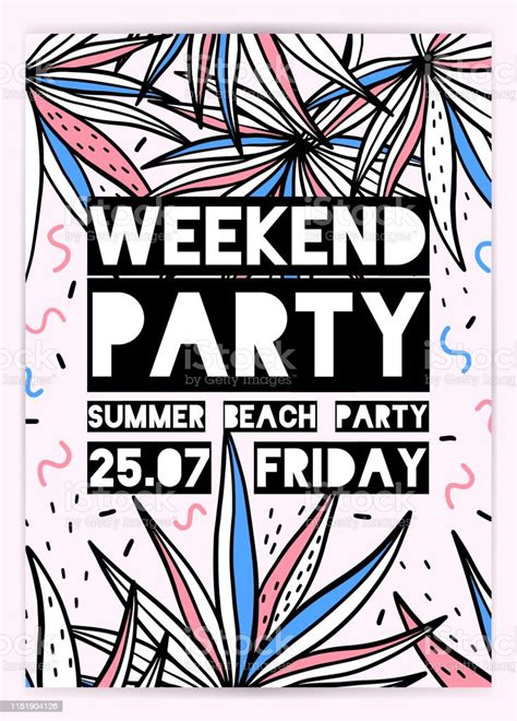 여름 파티를 위한 포스터입니다 해변에서 주말 휴일 레이아웃입니다 타이포 그래피 디자인 배너 리플 렛 초대장 해변에 대한 스톡