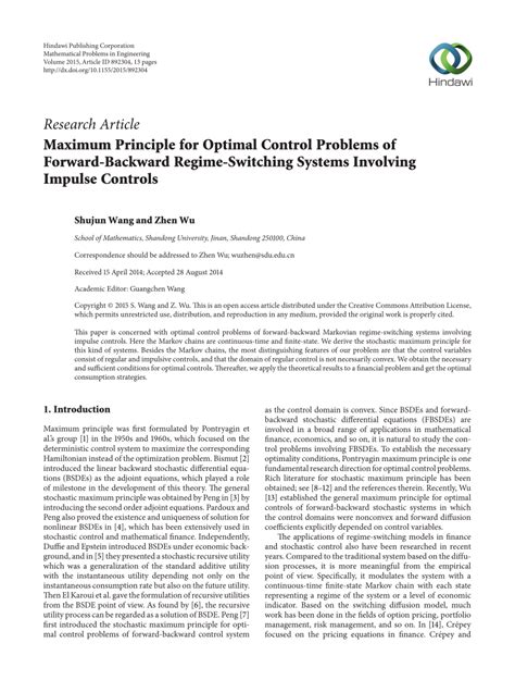 Pdf Maximum Principle For Optimal Control Problems Of Forward Backward Regime Switching