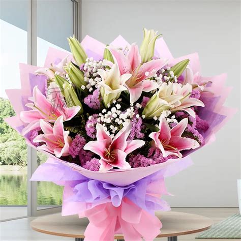 Buy Classic Pink Asiatic Lily Bouquet Flowers Online Arabian Flora By