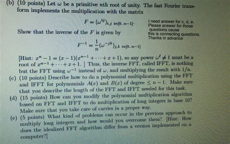 Solved b points Let ω be a primitive nth root of Chegg