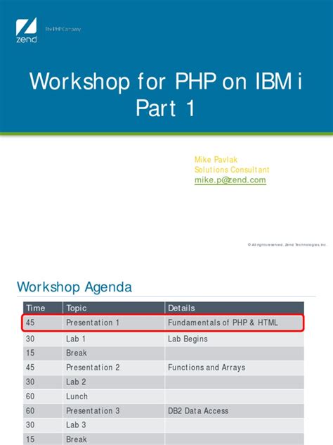 Workshop For Php On Ibm I Mike Pavlak Solutions Consultant Pdf Php