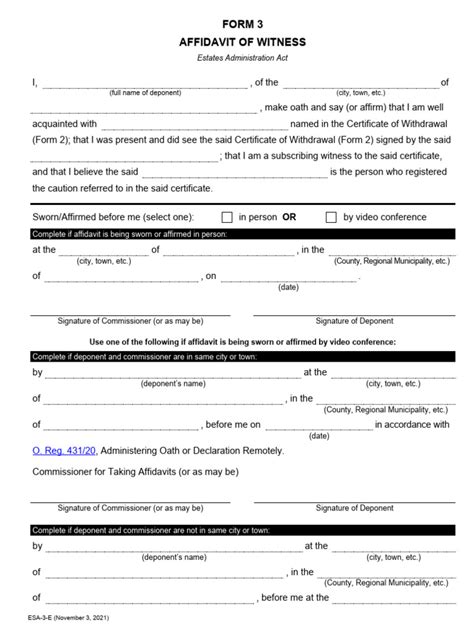 Form 3 Affidavit Of Witness En Pdf Affidavit Civil Law Common Law