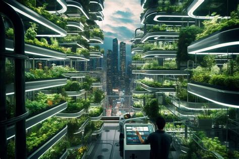 Premium Ai Image Artificial Futuristic Vertical Farming Concep