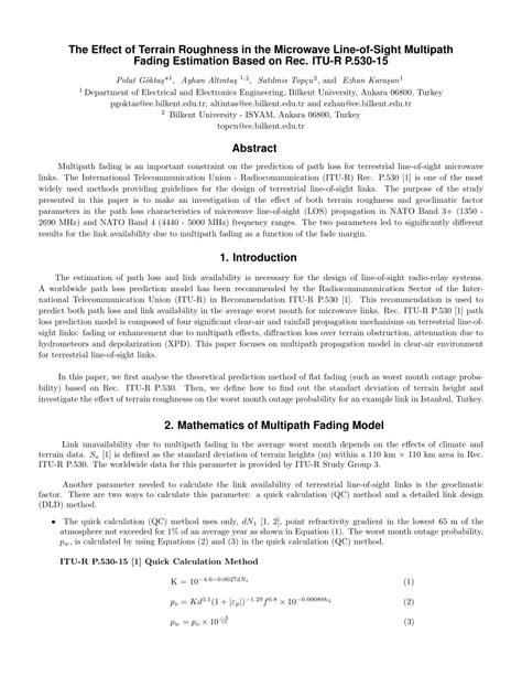 Pdf The Effect Of Terrain Roughness In The Microwave Line Of Sight Multipath Fading Estimation
