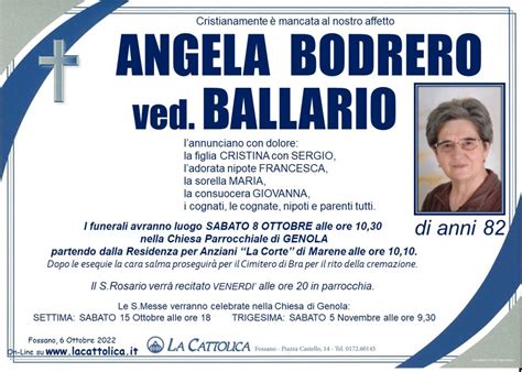 Angela Bodrero Ved Ballario Onoranze Funebri La Cattolica Fossano Cuneo