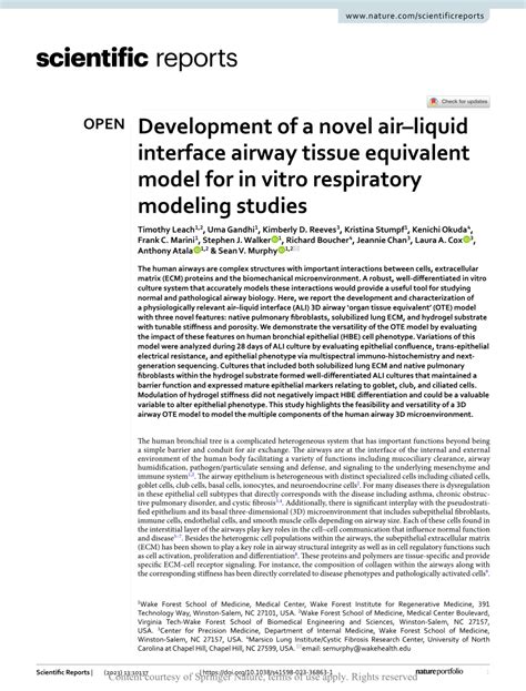 Pdf Development Of A Novel Airliquid Interface Airway Tissue