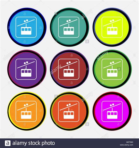 Cable Car Line Icon Sign Nine Multi Colored Round Buttons Vector