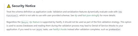 Fastify Example Of There Secuirty Notes About Ajv R Node