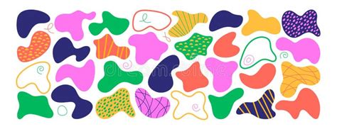 Set Of Colored Gradient Irregular Liquid Blobs Or Freeform Organic