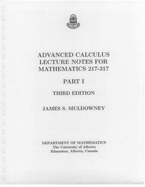 PDF Advanced Calculus Lecture Notes I