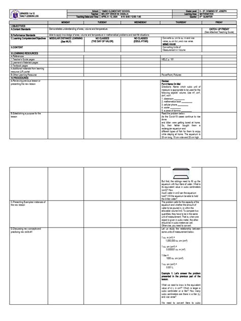 Dll Mathematics 5 Q4 W2 Day 4 5 Pdf Volume Litre