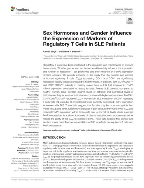 PDF Sex Hormones And Gender Influence The Expression Of Markers Of Regulatory T Cells In SLE