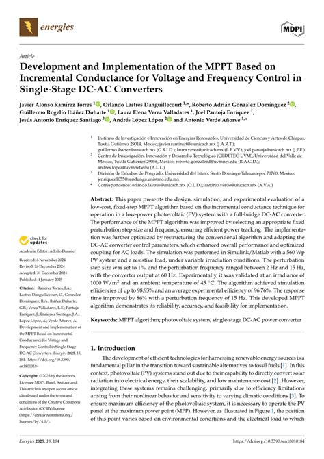 Pdf Development And Implementation Of The Mppt Based On Incremental Conductance For Voltage