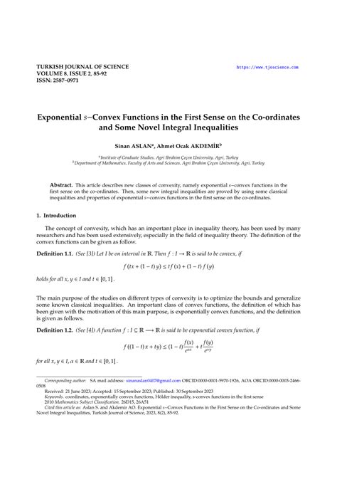 Pdf Exponential S−convex Functions In The First Sense On The Co Ordinates And Some Novel