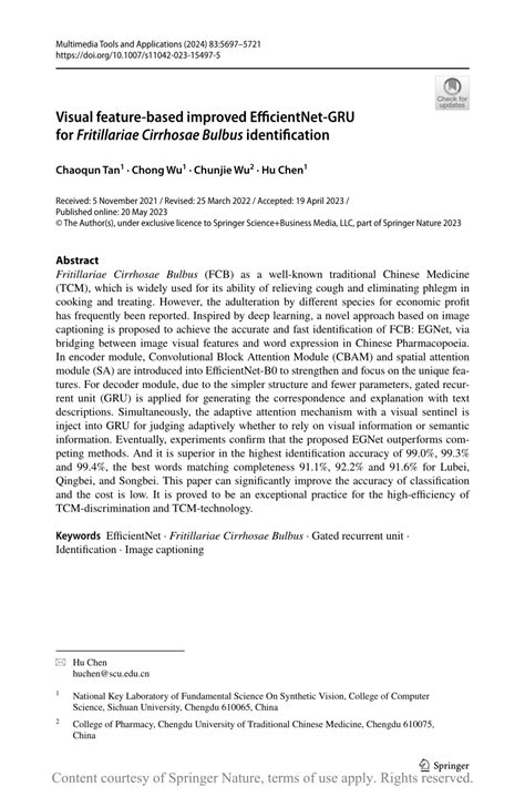 Visual Feature Based Improved Efficientnet Gru For Fritillariae Cirrhosae Bulbus Identification