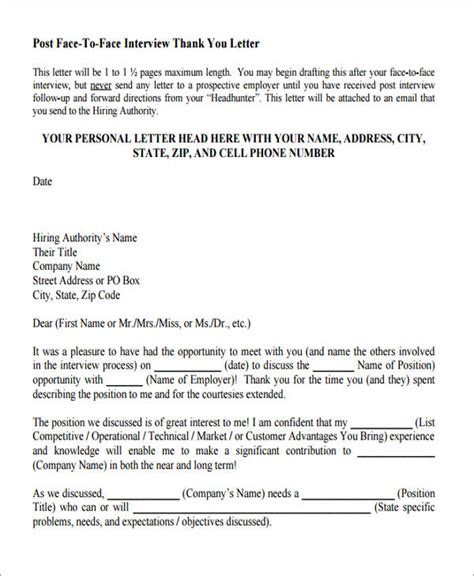 FREE 6 Sample Post Interview Thank You Letter Templates In MS Word PDF