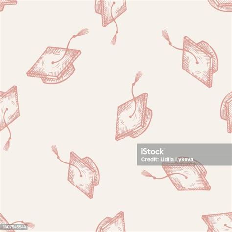 대학원 모자에는 매끄러운 패턴이 새겨져 있습니다 손으로 그린 스타일의 빈티지 요소 교육 공부에 대한 스톡 벡터 아트 및 기타 이미지 공부 교육 교육 시설 Istock