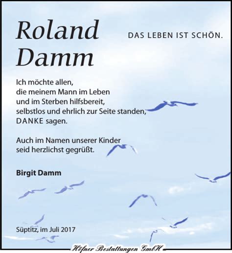 Traueranzeigen Von Roland Damm Trauer Anzeigende