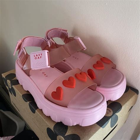 Lazy Oaf Womens Pink And Red Sandals Depop