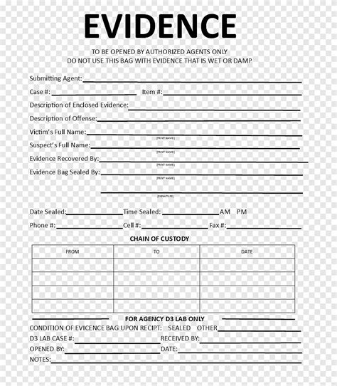 Template Crime Scene Evidence Chain Of Custody Form Evidence Template Text Png Pngegg