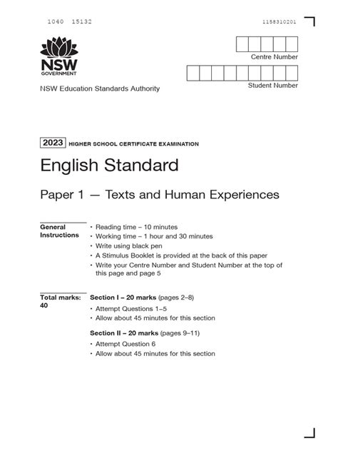 English Standard Hsc Exam Paper 1 2023 Pdf