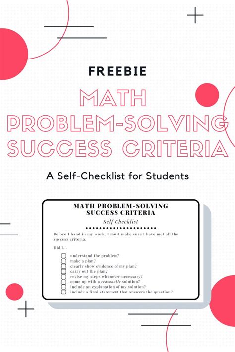 Freebie Math Problem Solving Success Criteria Self Checklist For