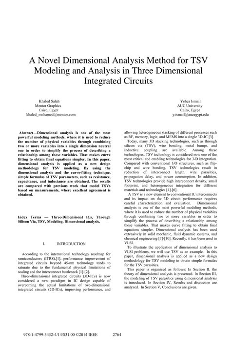 Pdf A Novel Dimensional Analysis Method For Tsv Modeling And Analysis In Three Dimensional